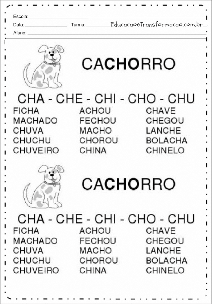Atividades com as sílabas CHA CHE CHI CHO CHU