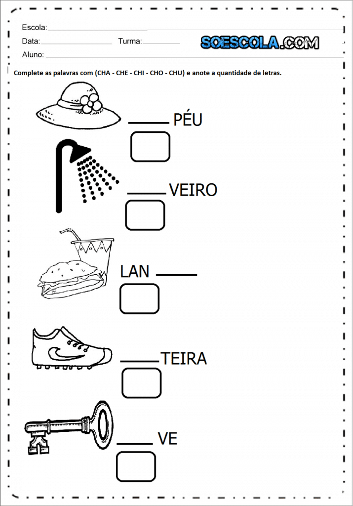 Atividades com as sílabas CHA CHE CHI CHO CHU