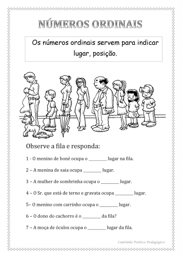 ATIVIDADES DE MATEMÁTICA COM NÚMEROS ORDINAIS ATIVIDADES DE MATEMÁTICA COM NÚMEROS ORDINAIS